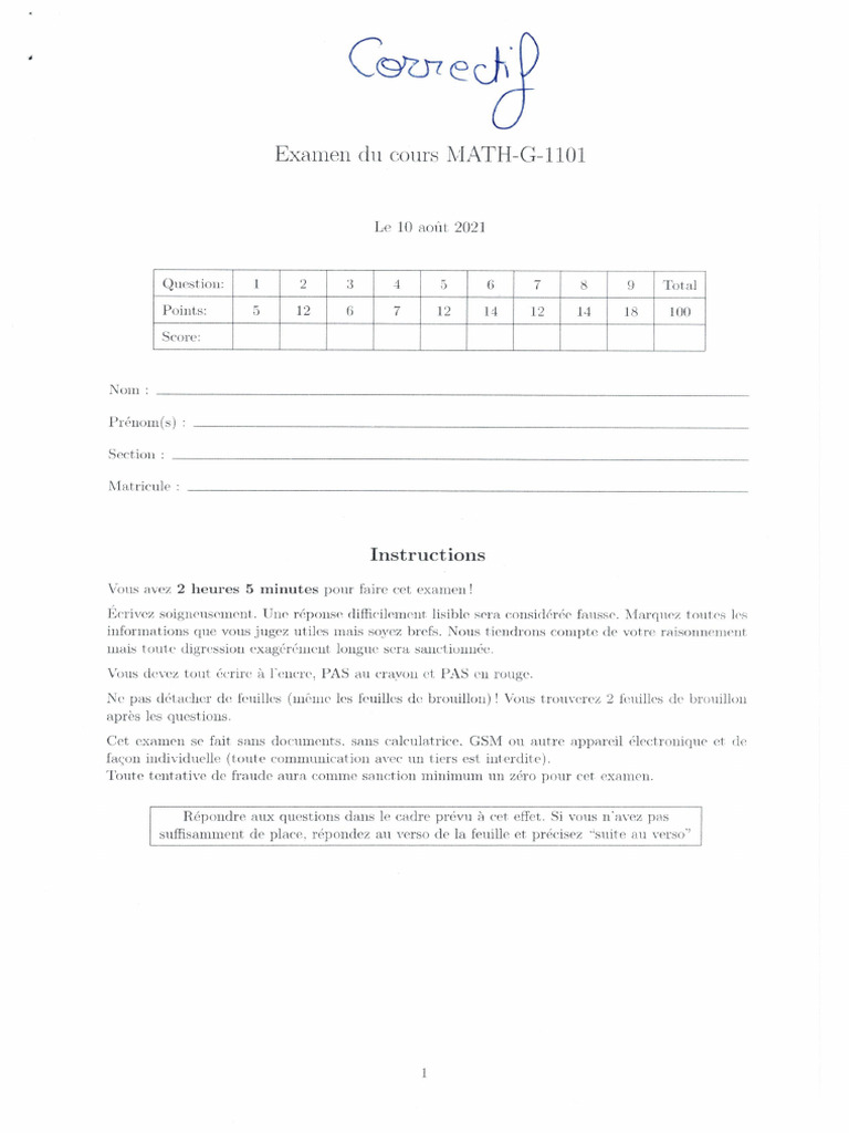 Corr Exam Aout 2021 | PDF