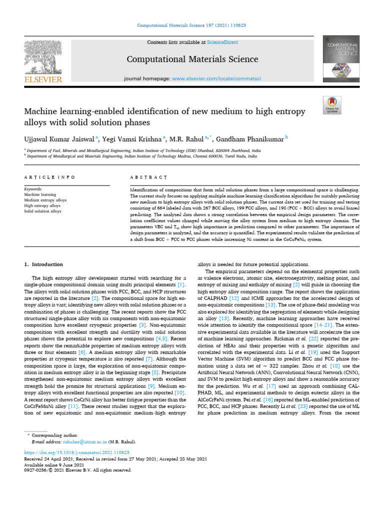 4.machine Learning-Enabled Identification of New Medium To High Entropy Alloys With Solid ...