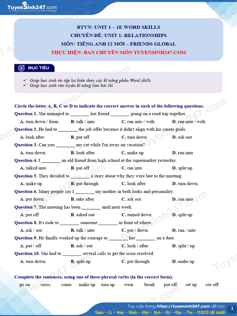 BTVN U1A Word Skills | PDF