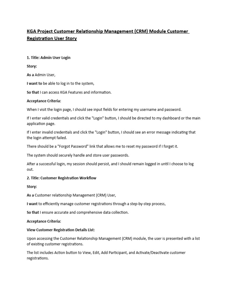 KGA Project CRM Admin User login User Story | Download Free PDF | Login ...
