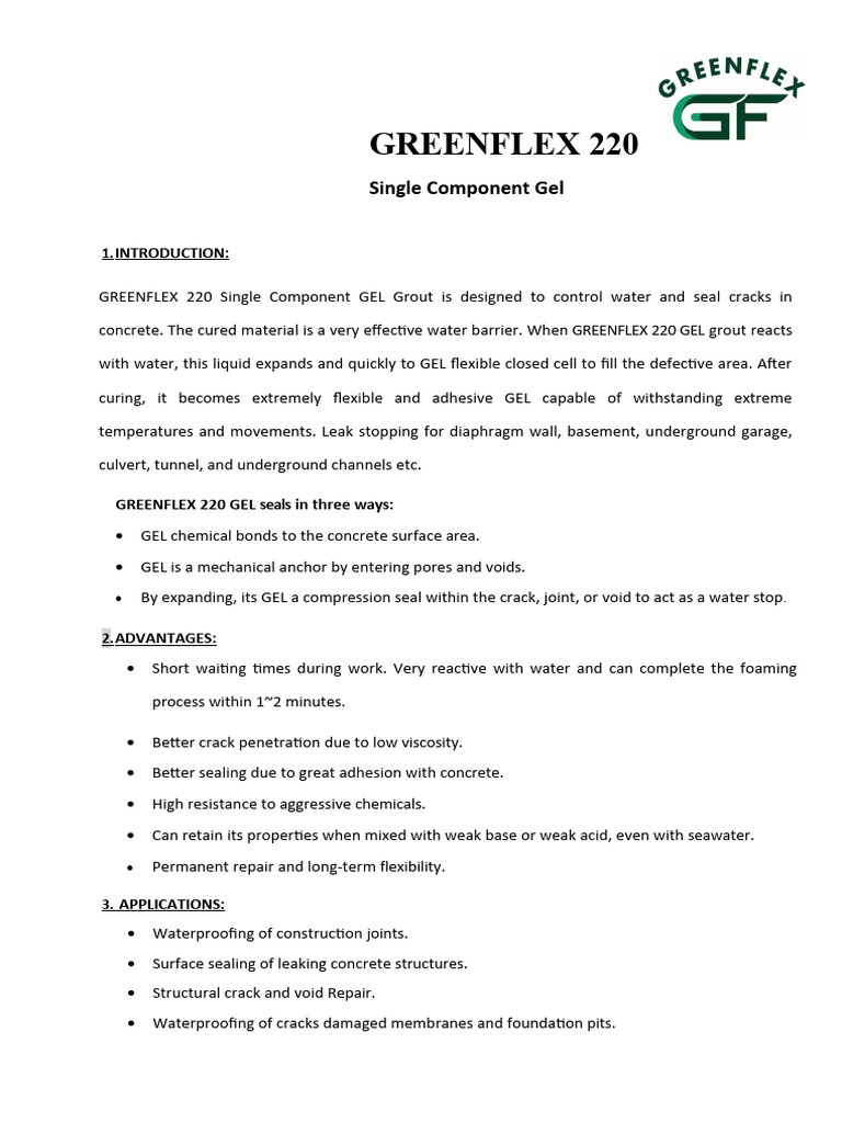 Greenflex 220 (GEL) - TDS Updated | PDF | Concrete | Gel