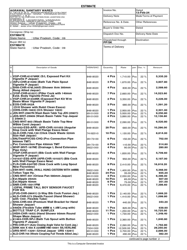 Estimate | PDF | Plumbing