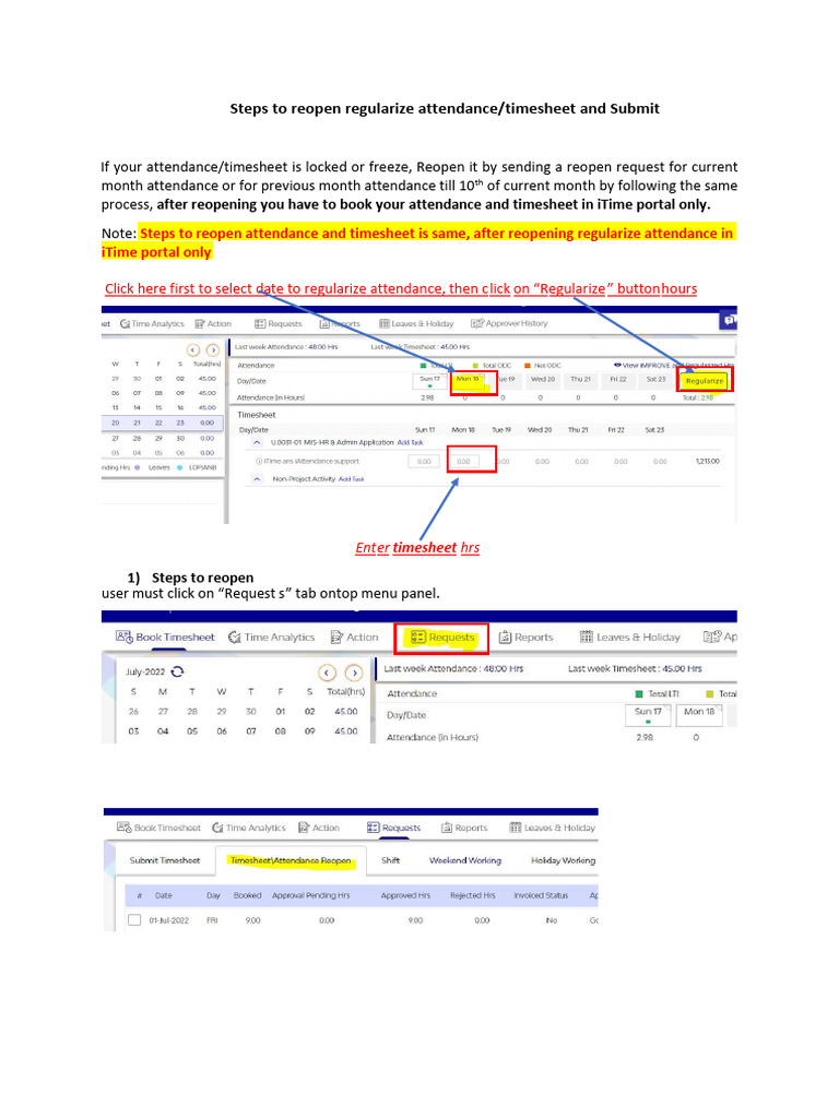 How To Reopen Regularize and Submit Attendance or Timesheet | PDF | Computing | Software
