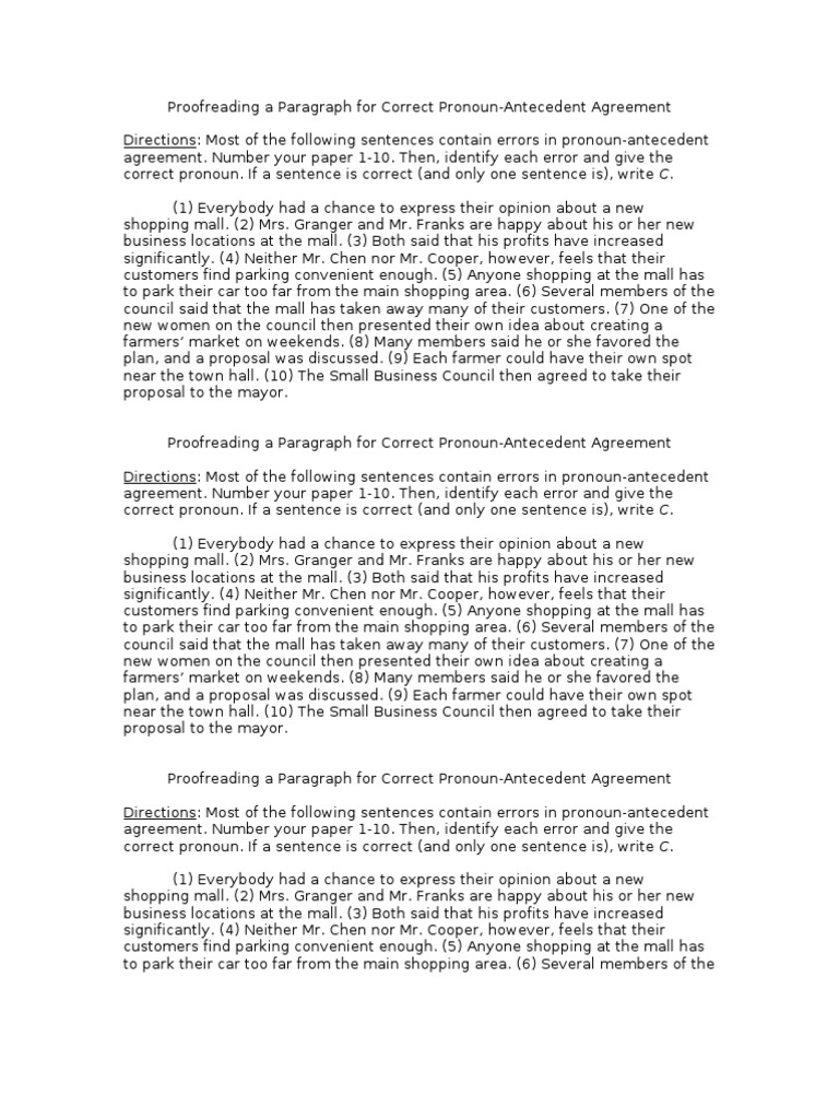 Proofreading A Paragraph For Correct Pronoun | Download Free PDF ...