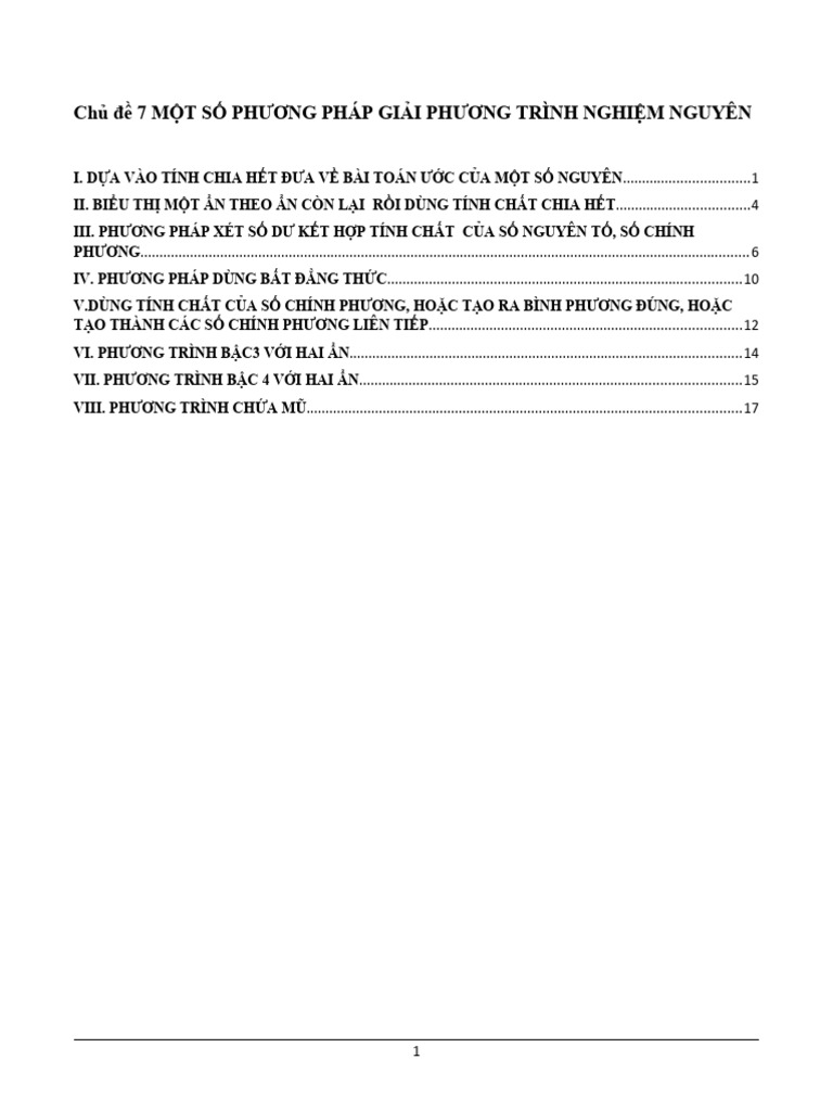 Chu de 7-Mot So Phuong Phap Giai Phuong Trinh Nghiem Nguyen | PDF Chu de 7-Mot So Phuong Phap Giai Phuong Trinh Nghiem Nguyen | PDF