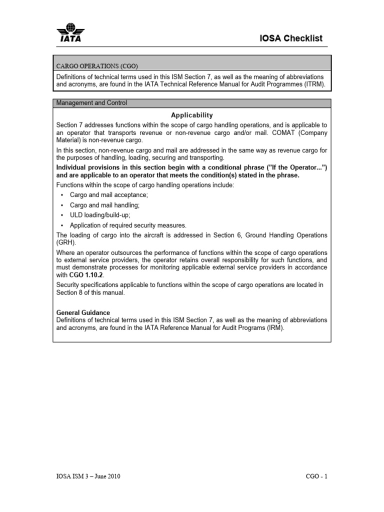 IATA CGO IOSA Checklist | PDF | Dangerous Goods | Risk