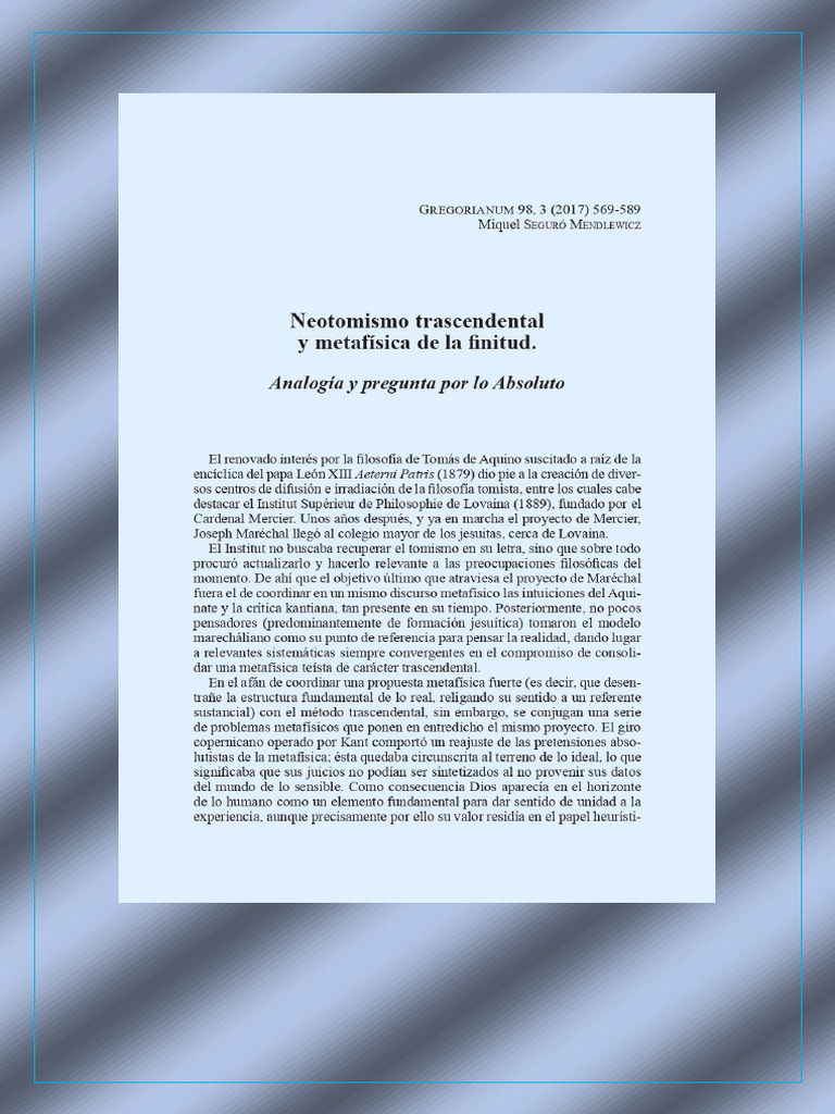 Neotomismo Trascendental y Metafísica de La Finitud-Fi33164729 | PDF