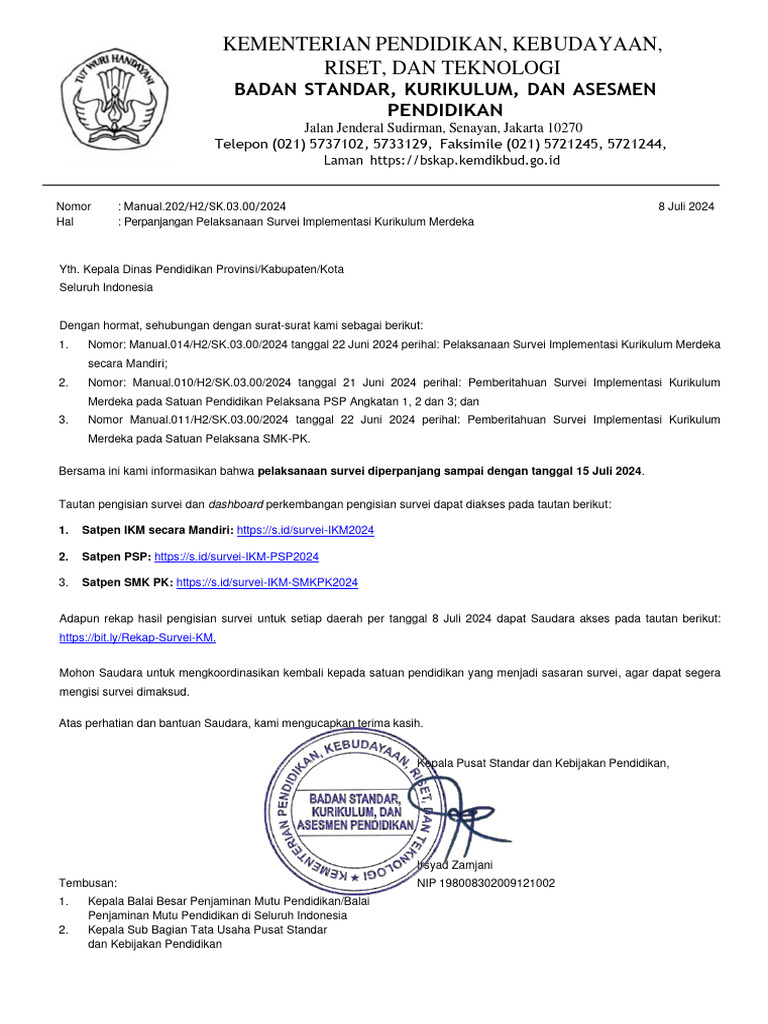 Surat Pemberitahuan Perpanjangan Survei KM 2024 - Paraf | PDF | Karier ...