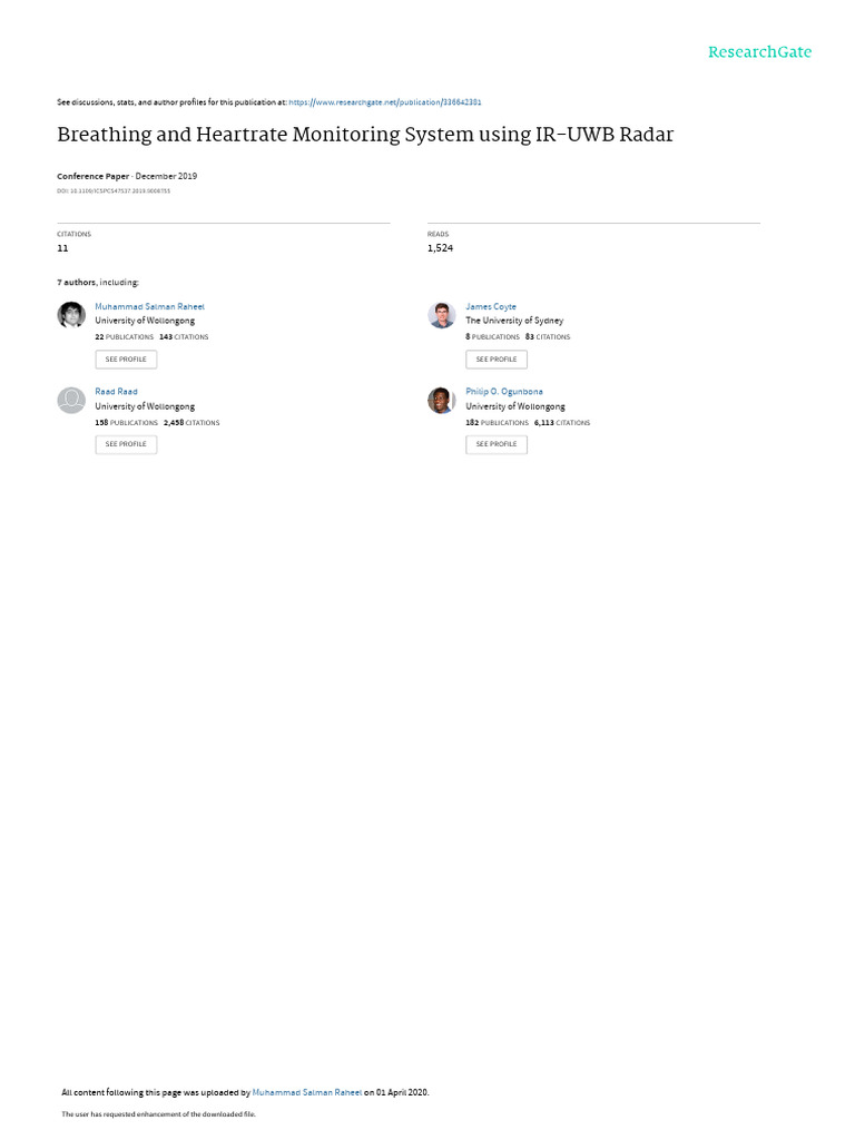 Breathing and Heartrate Monitoring System Using IR-UWB Radar | PDF ...