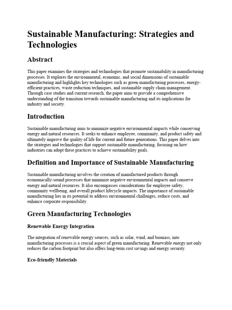 Sustainable Manufacturing Strategies | PDF | Sustainability | Efficient ...
