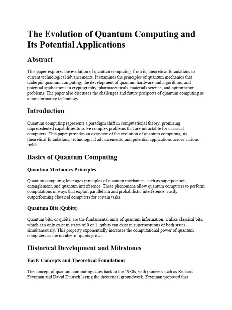 The Evolution of Quantum Computing and Its Potential Applications | PDF | Quantum Computing ...