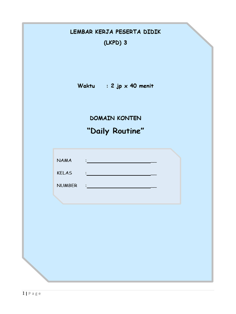LKPD Pertemuan 3 DAILY ROUTINE | PDF | Behavior Modification | Learning
