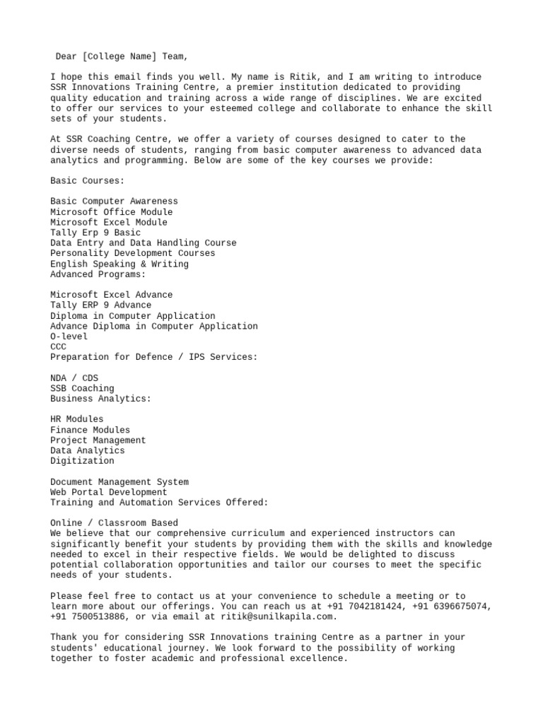 Dear [College Name] Team, | PDF