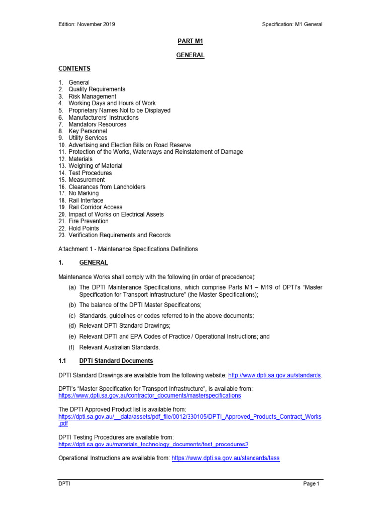 DPTI M1 General Maintenance Specifications | PDF | Road | Specification ...