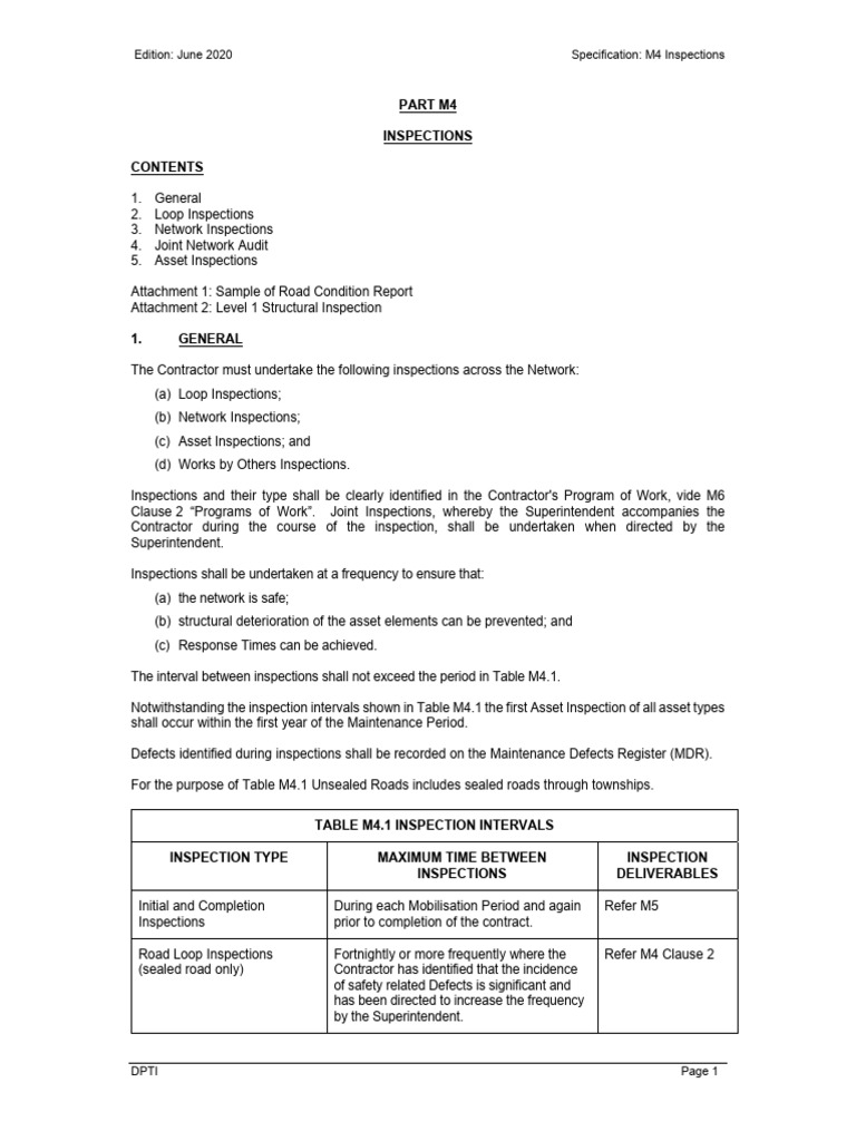 Specification M4 Inspections | PDF | Road | Transport Infrastructure