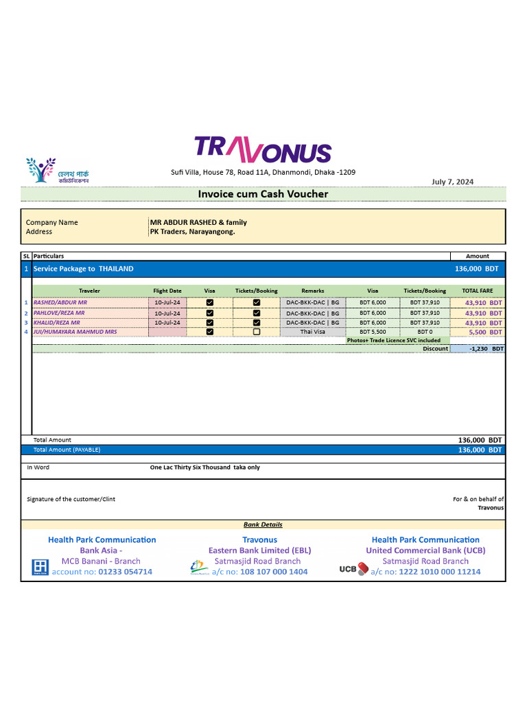 Invoice MR ABDUR RASHED & Family | PDF | Money