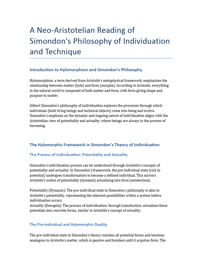 Simondon Neo Aristotelian | PDF | Aristotle | Metaphysics