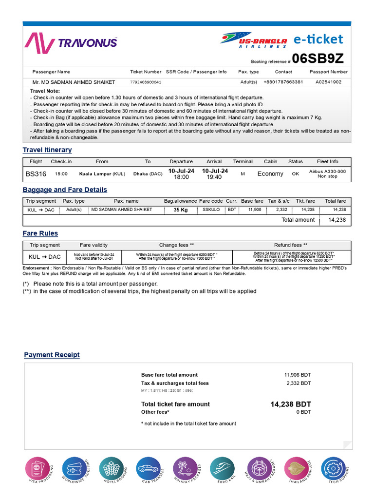 E-Ticket 06SB9Z-SHAIKET DAC | PDF | Credit Card | Debit Card