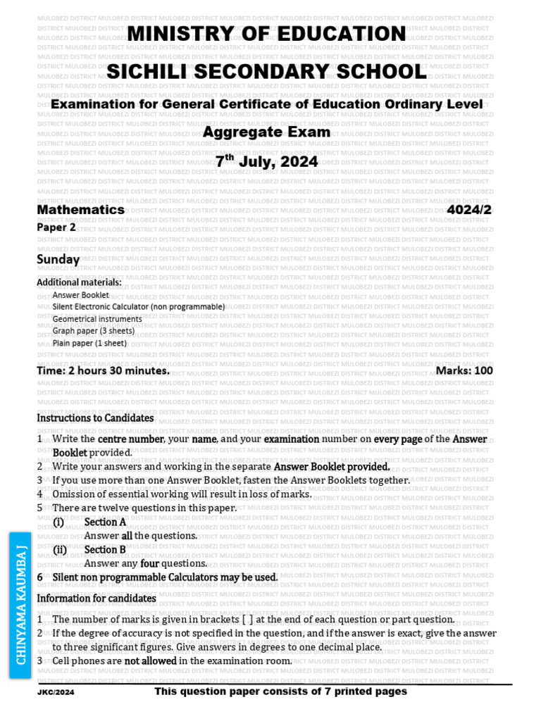 Gce Maths P2 Aggregate Exam 2024 Pdf Mathematics