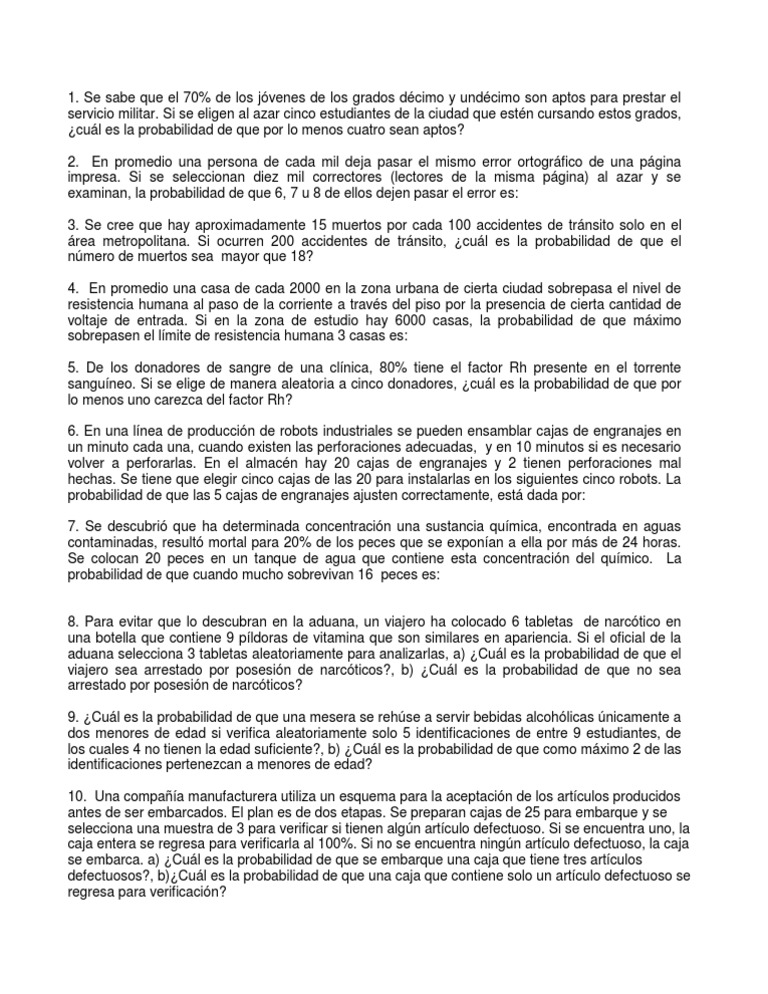 Ejercicios de Distribuciones de Probabilidad Discretas | PDF | Probabilidad | Bienestar