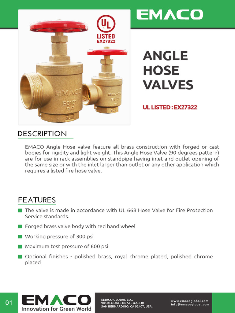 Emaco Angle Hose Valves Catalogue | PDF | Valve | Pipe (Fluid Conveyance)