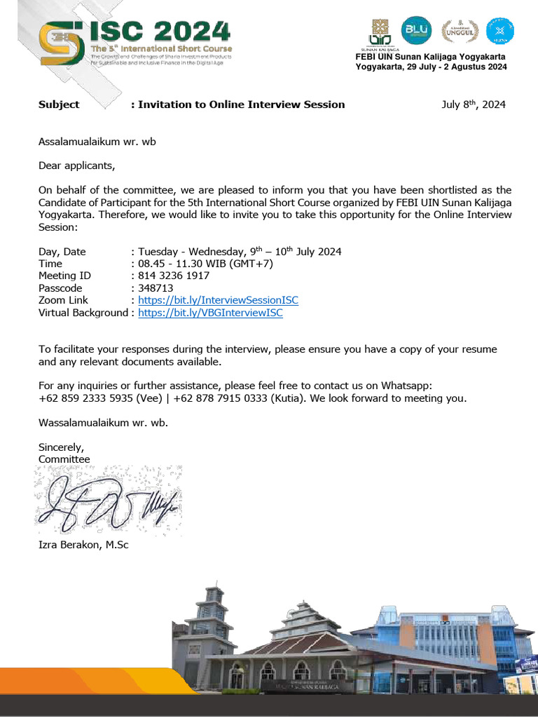 Invitation To Online Interview Session 5th ISC-3 | PDF