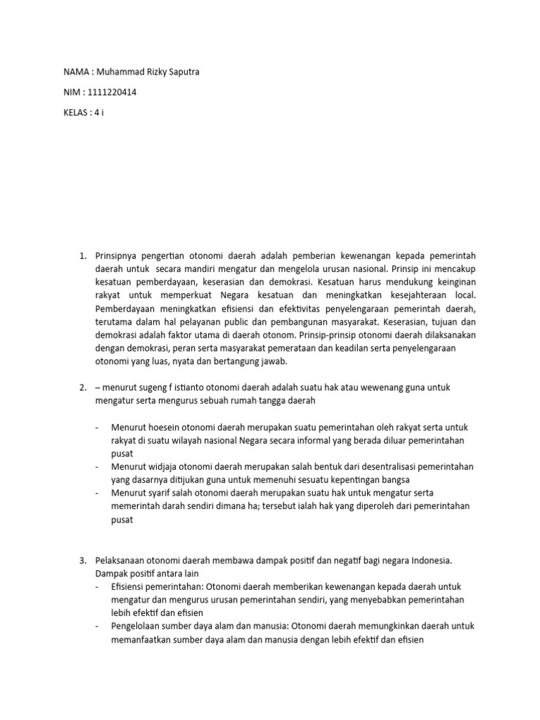Uts Otonomi Daerah | PDF