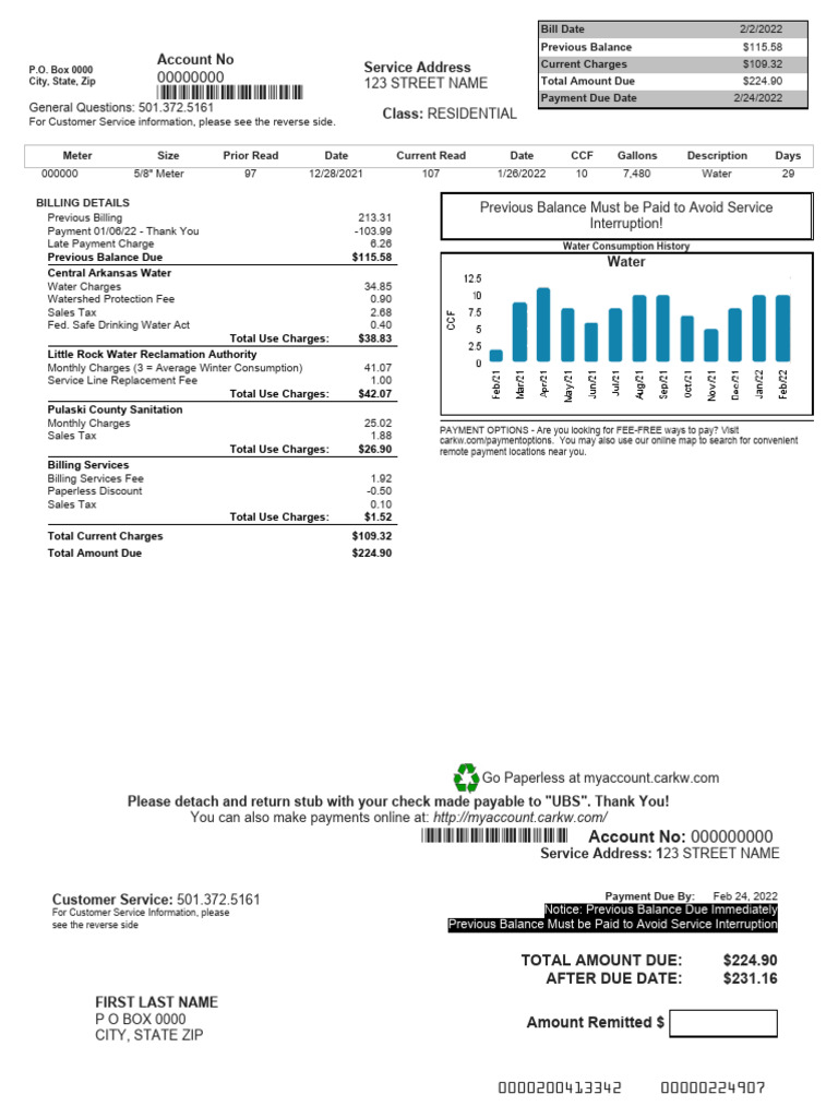 Water Bill Example | PDF | Payments | Fee