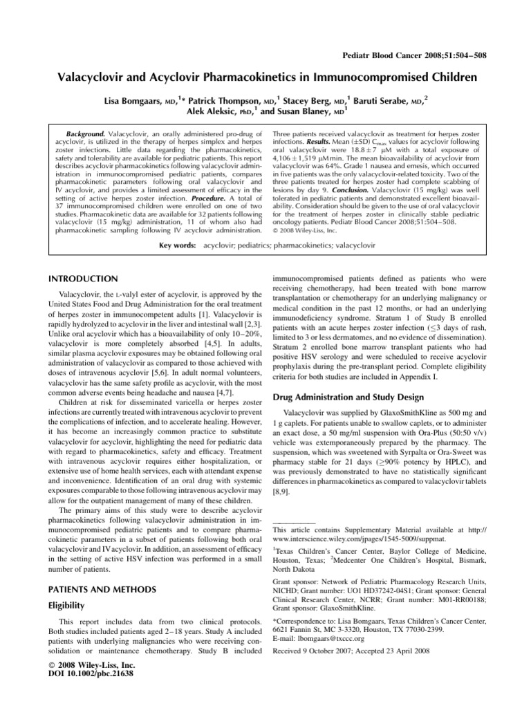 Valacyclovir Pharmacokinetics in Kids | PDF | Bioavailability ...