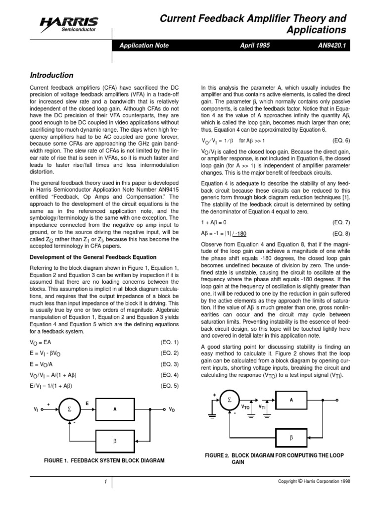 Current Feedback Amplifier Theory and Applications | PDF | Amplifier | Operational Amplifier