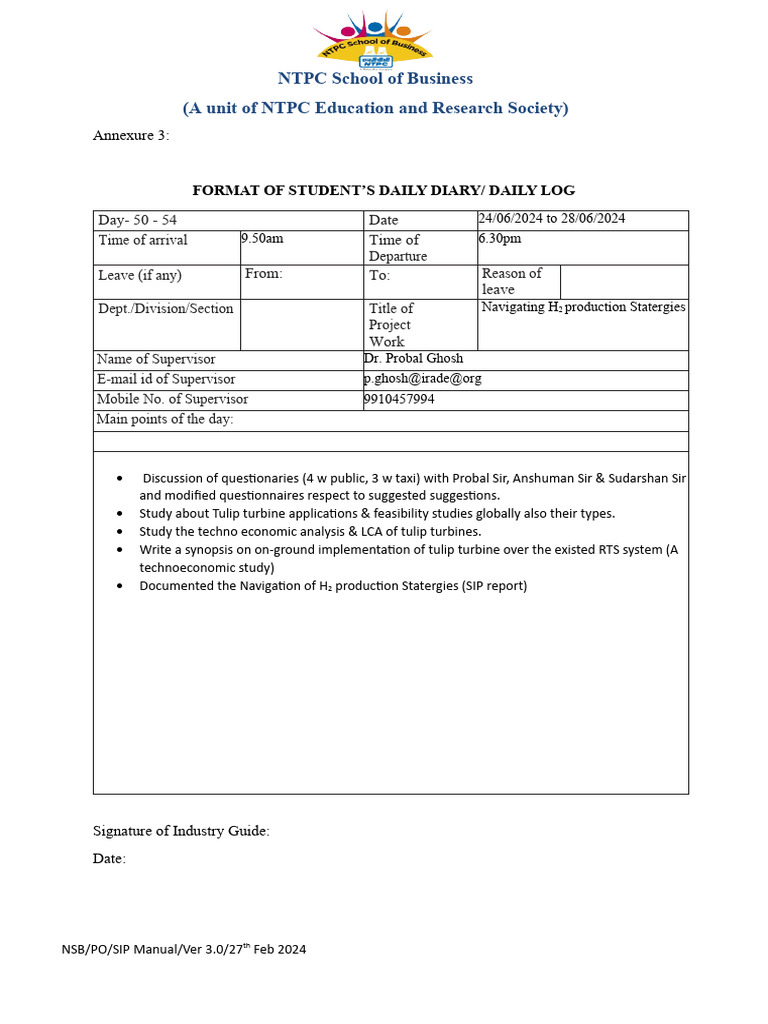 Daily LOG - Day-50 To 54 | PDF