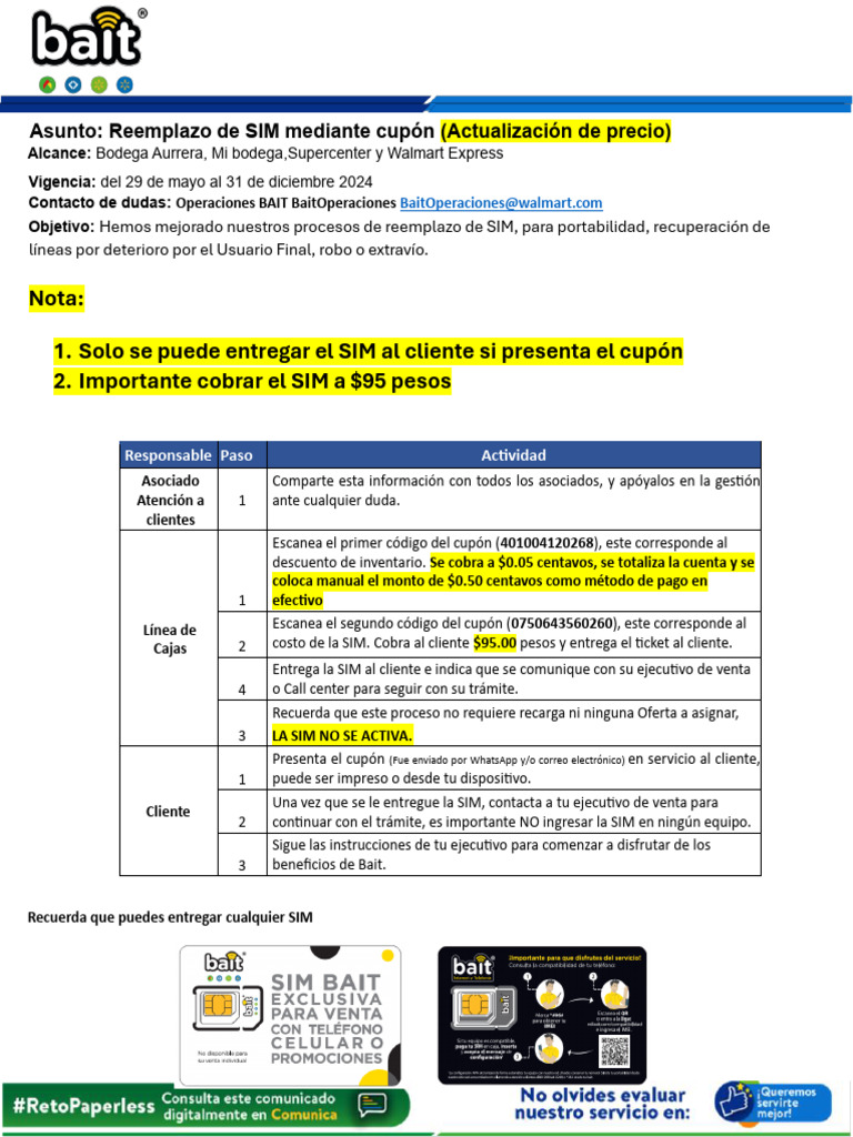 Proceso de Reemplazo de SIM Bait | PDF | Cupón | Informática