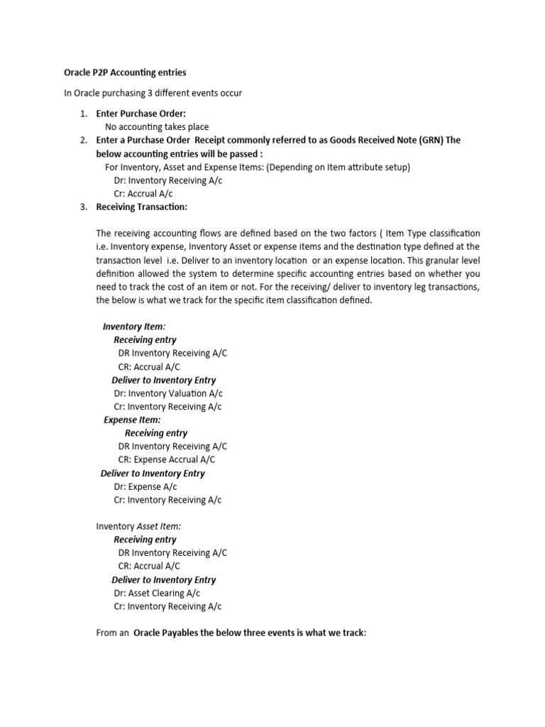 Oracle P2P Accounting Entries | PDF | Debits And Credits | Depreciation