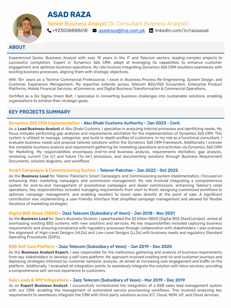 Asad Raza - Business Analyst SR P | PDF | Business Analysis | Customer Relationship Management