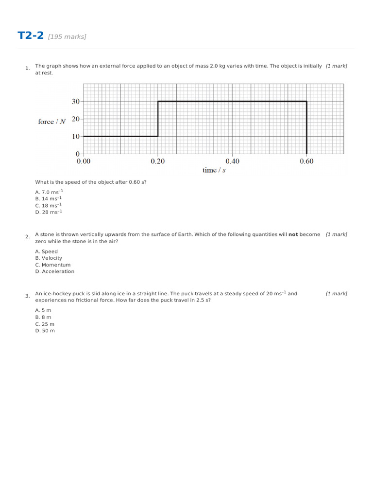 Physics Questions on Motion and Forces | PDF | Force | Momentum