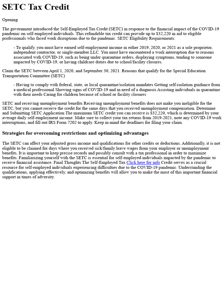 SETC Tax Credit Origin 148838 | PDF | Unemployment Benefits | Self Employment
