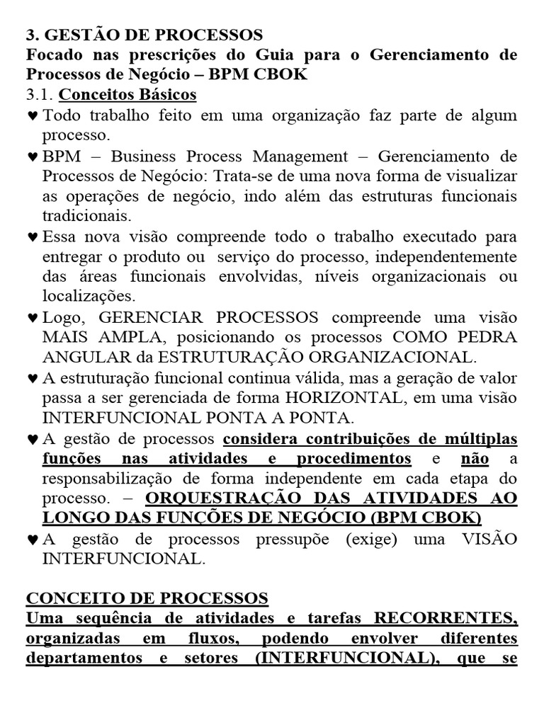 Resumão Gestão de Processos | PDF | Gestão de processos de negócios | Cadeia de valor