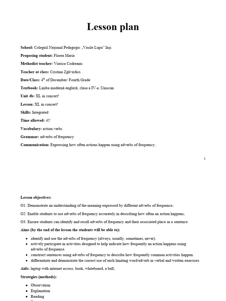 Lesson plan | PDF | Adverb | Teachers