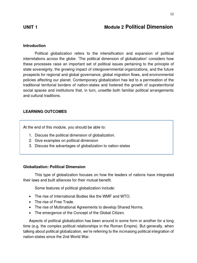 UNIT 1 MODULE 2 GLOB Political Dimension OK | PDF | Globalization | World Systems Theory