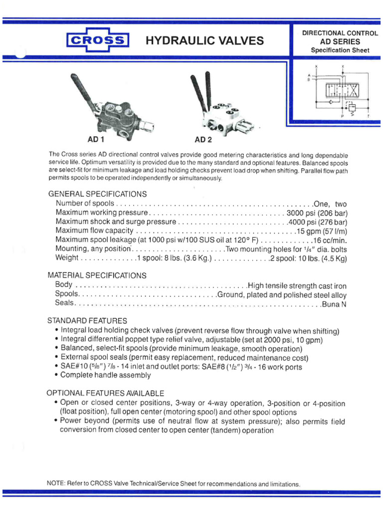 Cross Manufacturing Spec Sheets - Valves - AD Series | PDF