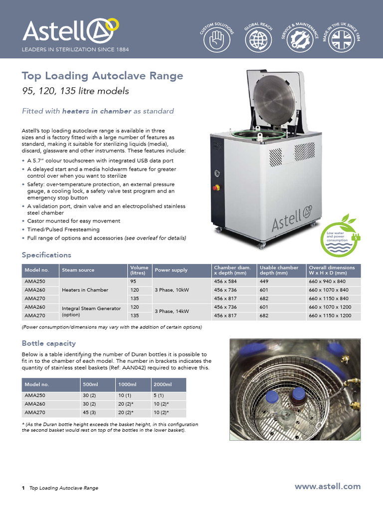 Astell Top Loading Autoclave Range | PDF | Boiler | Water