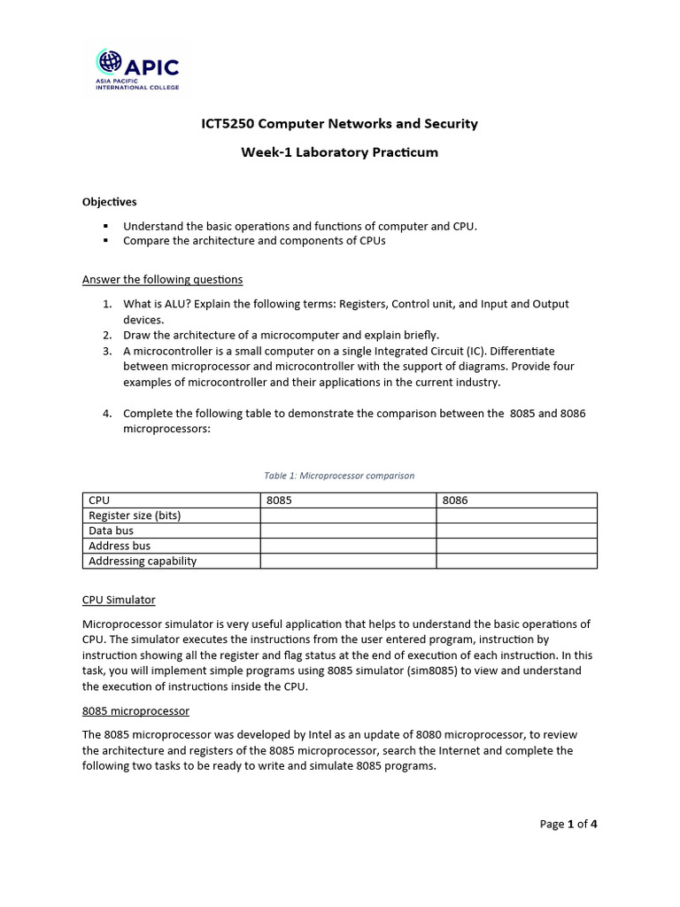 Week-1 Laboratory Practicum Sample | PDF | Central Processing Unit ...