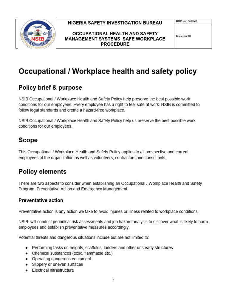 NSIB Occupational-_-Workplace-health-and-safety-policy | Download Free ...