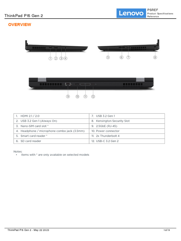 ThinkPad P15 Gen 2 Spec | PDF | Usb | Electronics
