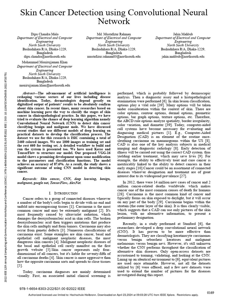 Skin Cancer Detection Using Convolutional Neural Network Pdf Neoplasms Carcinoma