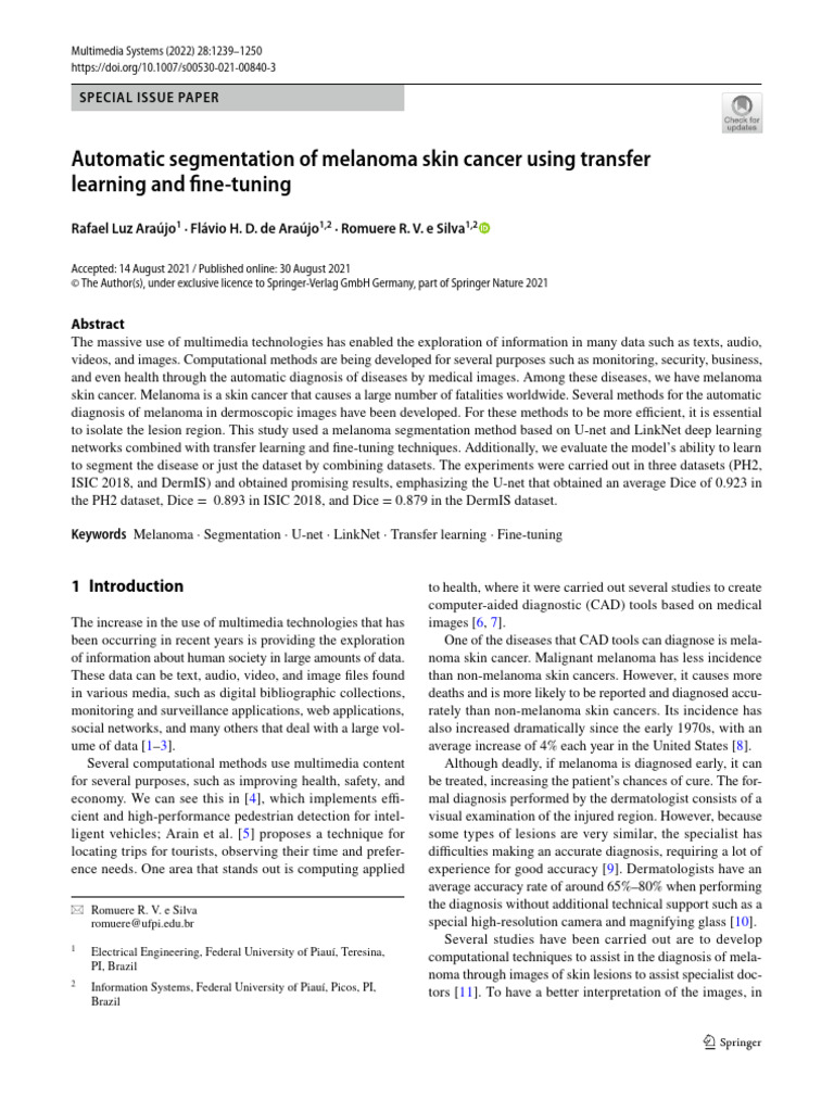 1047 Automatic Segmentation Of Melanoma Skin Cancer Using Transfer Learning And Fine Tuning