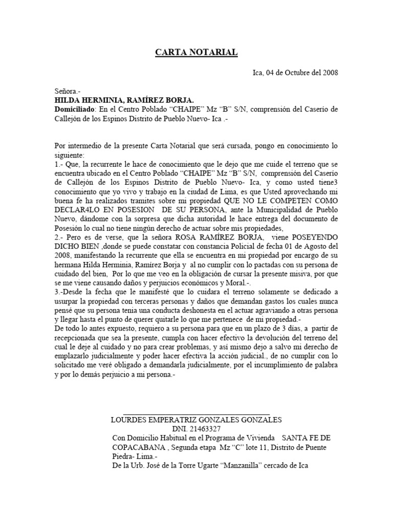 Carta Notarial Lima | PDF | Documento de identidad | Bancos