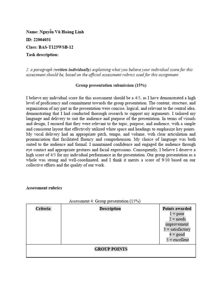 Individual Assessment Score Justification | PDF | Cognition | Human Communication