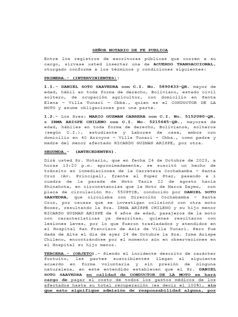 Acuerdo Transaccional - Moto 22-Ago | PDF | Queja | Ley común