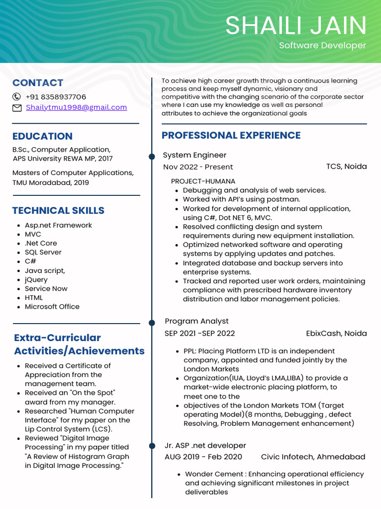 Shaily Jain Resume-1 | PDF | Model–View–Controller | Computing